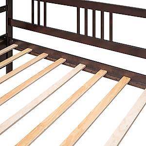 Royard Oaktree Solid Wood Daybed, Twin Size Daybed with Three-Side Rail, Modern Sofa Bed Frame with Wooden Slats Support Mattress Foundation for Bedroom, Living Room, Guest Room, Espresso