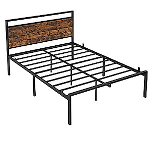 VASAGLE Full Size Metal Bed Frame with Headboard, No Box Spring Needed Platform Bed, Under-Bed Storage, Industrial Style, Rustic Brown and Black URMB912B01