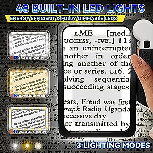 5X Magnifying Glass for Reading, Full-Page Large Rectangle Lighted Magnifier with Dimmable 48 LED Light, Folding Handheld Magnifiers Gifts for Macular Degeneration Seniors Reading Newspaper, Books