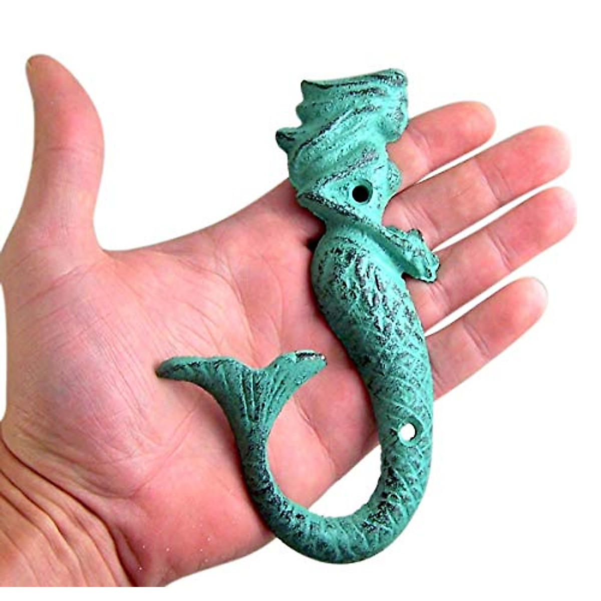 Patina Green Cast Iron Mermaid Wall Hook 6 Inch (Set of 4)