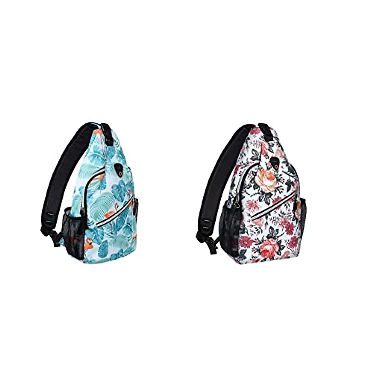 MOSISO Sling Backpack,Travel Hiking Daypack Pattern Rope Crossbody Shoulder Bag, Flamingo&Cichorium
