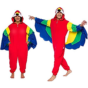 Funziez! Slim Bird Adult Onesie - Peacock Halloween Costume - Plush Parrot One Piece Cosplay Suit for Adults, Women and Men