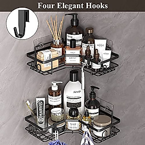HuggieGems 2 Pack Corner Shower Caddy Organizer Shelf with Hooks, Black Bathroom Shelves Storage Organization
