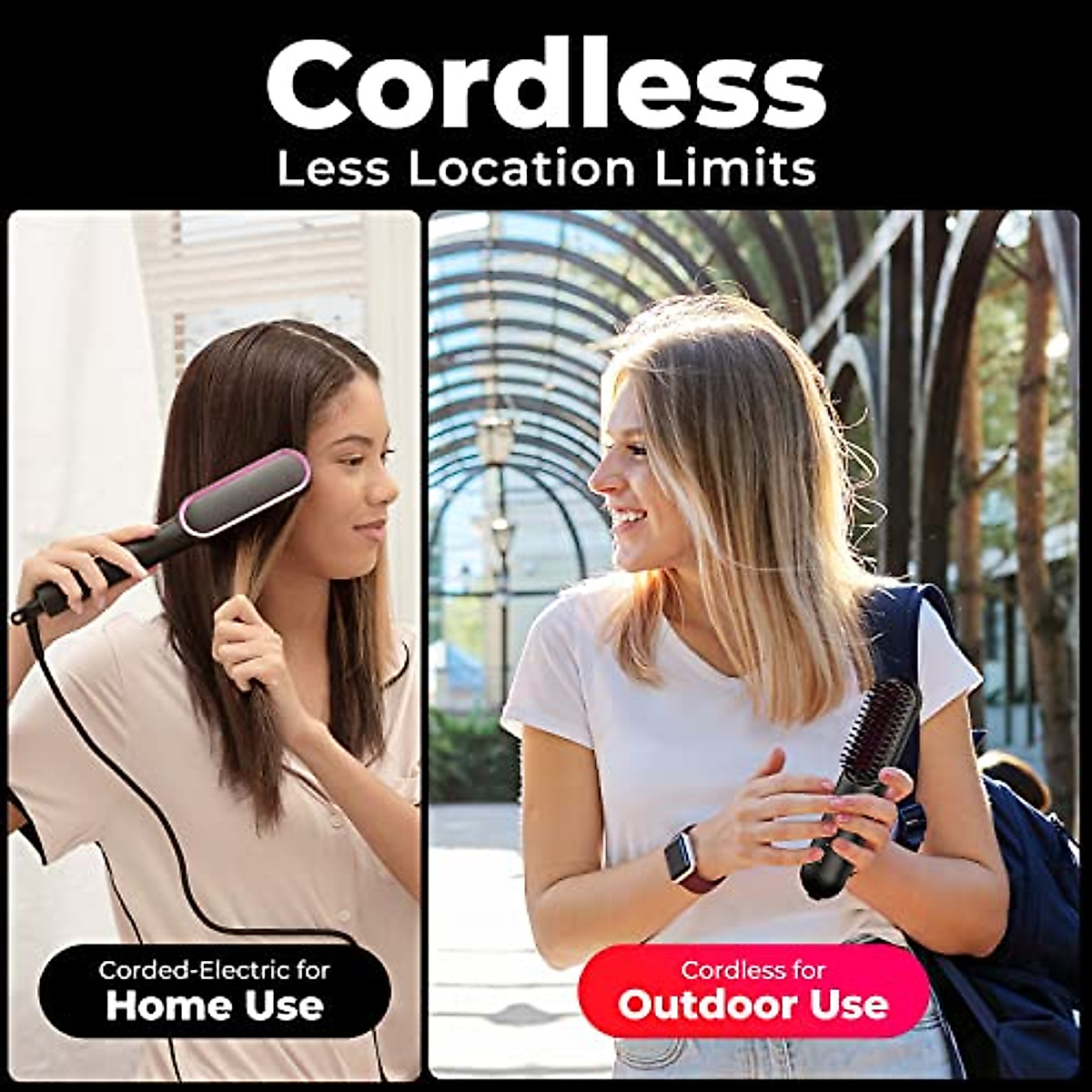 TYMO Porta Cordless Hair Straightener Brush | Mini Portable Straightening Brush for Travel | Negative Ion Hair Straightener Styling Comb | USB Rechargeable Feature | Safety Anti-Scald Design