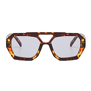 BAODAREN Trendy Aviator Sunglasses for Women Men Hexagonal Square Thick Frame Double Bridge Sun Glasses Shades BS1300 (Leopard/Light Gray)