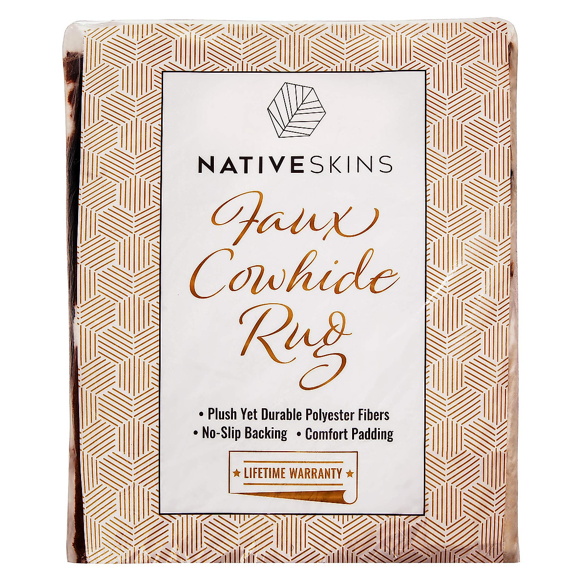 NativeSkins Faux Cowhide Rug (4.6ft x 5.2ft) - Cow Print Area Rug for a Western Boho Decor - Synthetic, Cruelty-Free Animal Hide Carpet with No-Slip Backing, Cow Print Rug