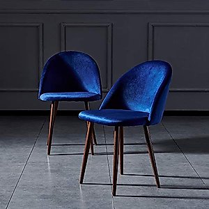 IDS Online Mid Century Dining Set of 2, Living Room, Vanity, Makeup, Leisure, Accent Soft Velvet Seat & Backrest, Upholstered Side Chairs with Metal Legs, Blue