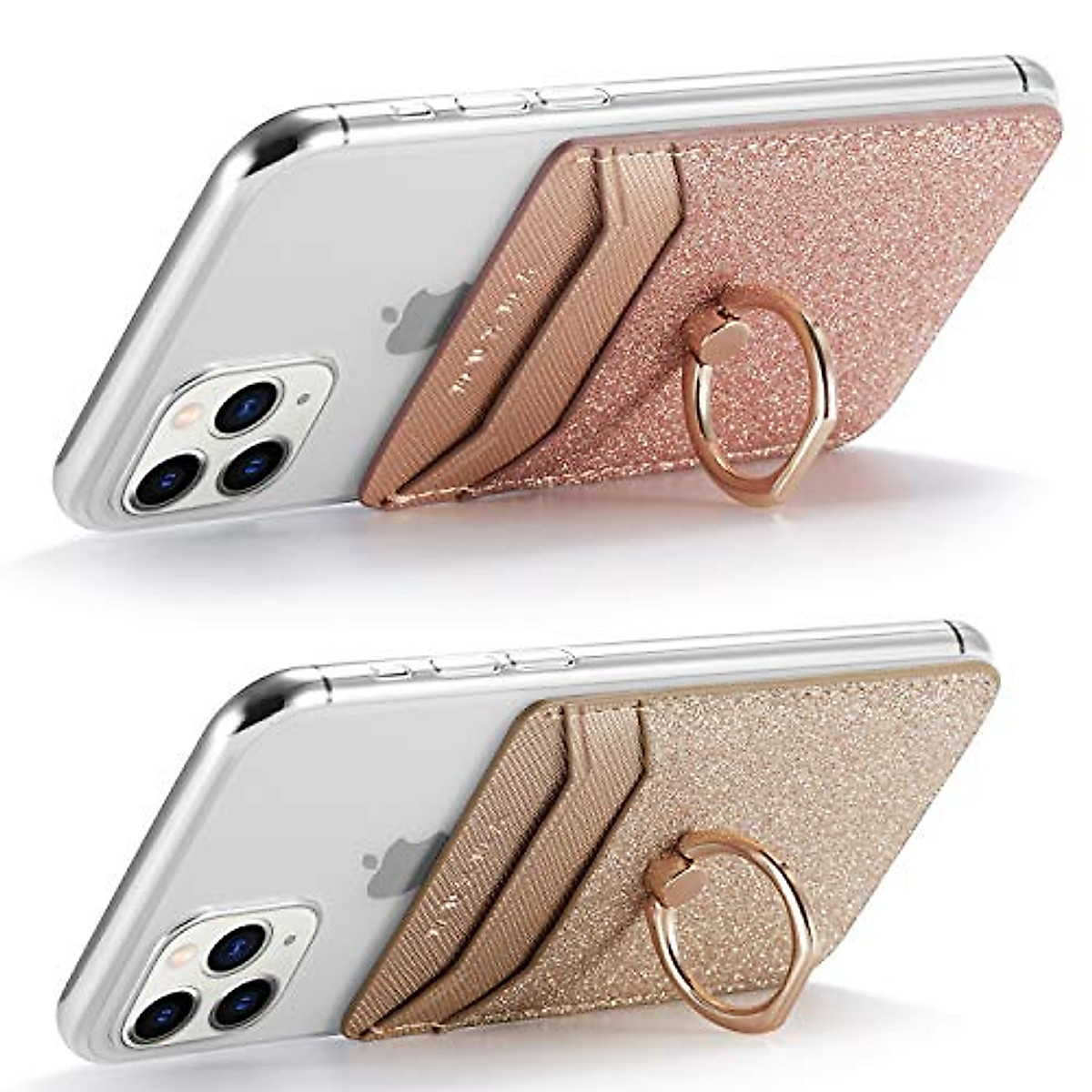 BIAJIYA Phone Card Holder RFID Wallet Credit Adhesive Cell Case Stick-on Card Holder for Back of Phone for Most of Smartphones Rosegold+Gold