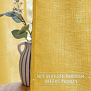 MIULEE Gold Faux Linen Textured Semi Sheer Curtains 2 Panels for Living Room Bedroom Light Filtering Thick Linen Privacy Window Curtains Golden Mustard Yellow Grommet Voile Drapes W 52 x L 72 inches