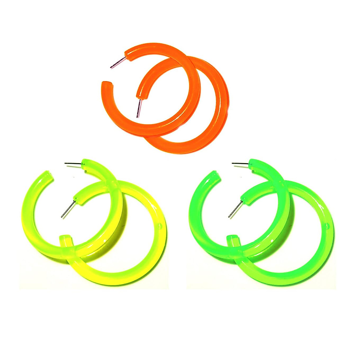 4 Pairs Candy Color Circle Round Hoop Earrings for Women Big Retro Star Heart Neon Earrings Stud Dangle Bright Fluorescence Exaggerated Statement jewelry (circle 4pairs transparent)