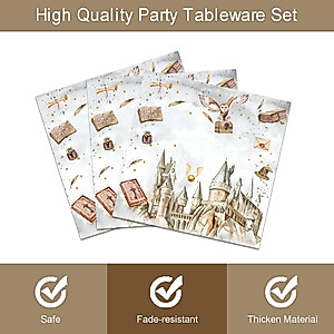 96 Pcs Magical Wizard Baby Shower Party Supplies A Magical Bundle is On The Way Party Tableware and Napkins for Baby Castle Witch Wizard School Disposable Paper Plates for 24 Guests