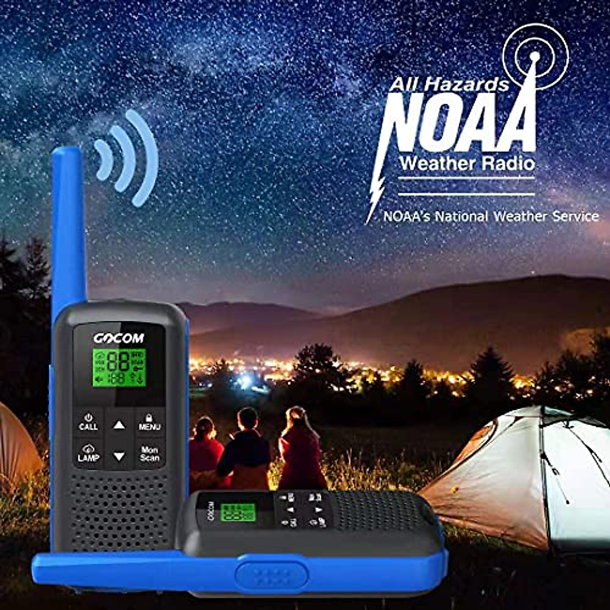 Walkie Talkies - GOCOM G600 FRS Two Way Radio for Adults 2W Long Range Walkie Talkie Rechargeable, VOX Scan, NOAA & Weather Alerts, LED Lamplight 2 Pack Hand held radios