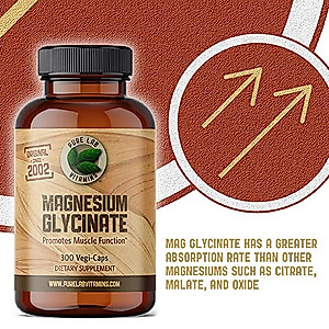 Magnesium Glycinate 165mg/caps (3 caps/Day for 500mg) - 300 caps - Magnesium Supplement from Canada - Magnesium Pills Supplement - Magnesio Glycinate Capsule Made in Canada
