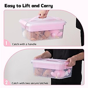 2-Pack Craft Organizers and Storage Boxes, 20 QT Playdoh storage box with Frosted Lid & Removable Tray, Pink Multi-Purpose Organizer for Toys, Crafts, Tools, Bead