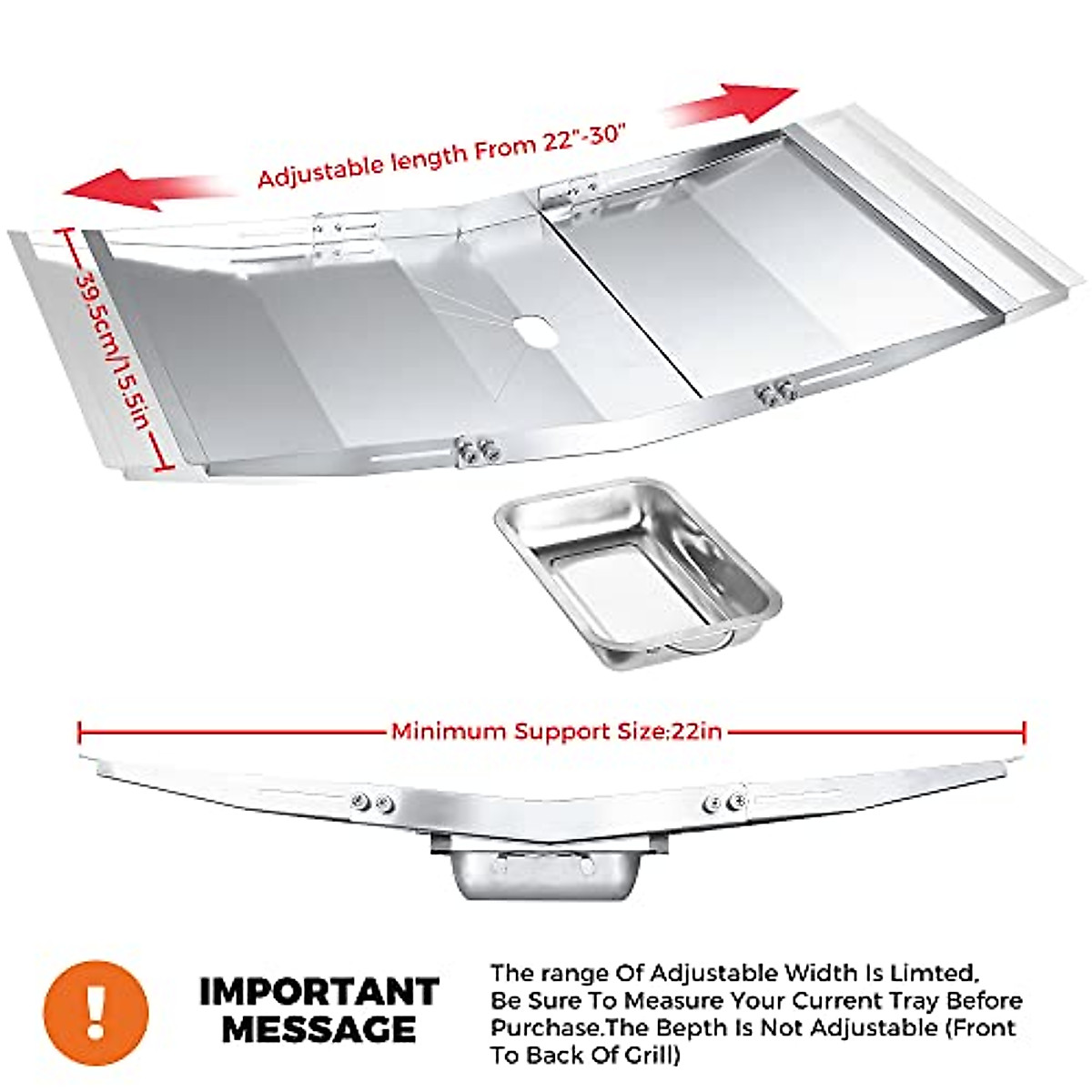 AASVOG Grease Tray with Drip Pan for Gas Grill Outdoor Barbecue Replacement Parts Grill Models from Nexgrill Expert Dyna Glo Grill Kenmore BHG and More Stainless Steel Grill Replacement Parts 22"-30"
