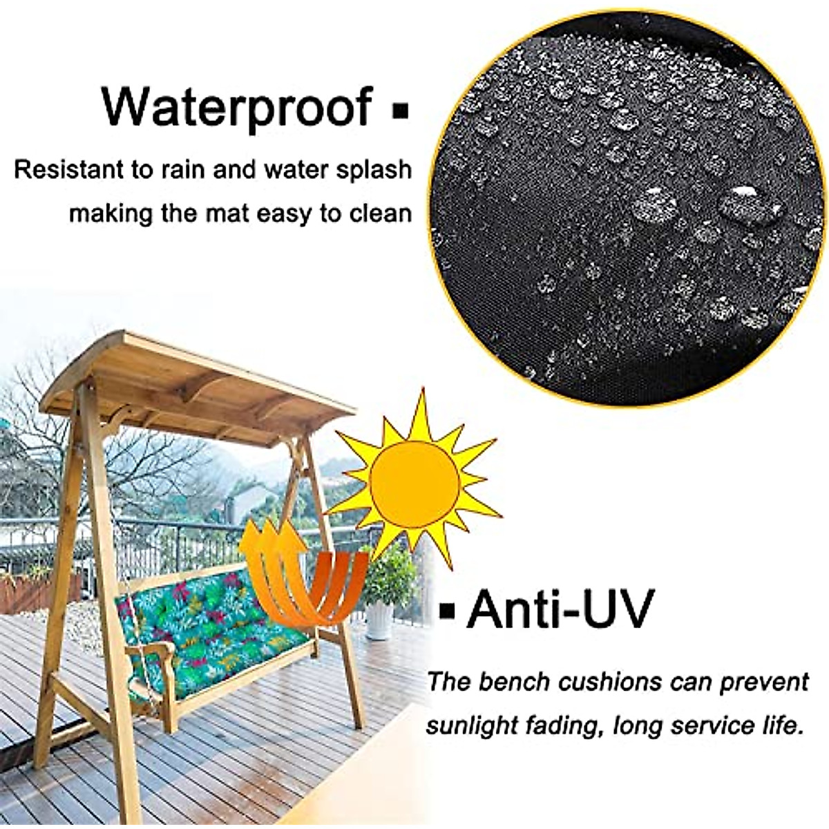 Three Seat Swing Replacement Cushions, Replacement Cushions For Outdoor Furniture, Thicken Waterproof Swing Cushions 2/3 Seater Replacement, Garden Bench Seat Cushion (Flower Color 40 * 60 In)