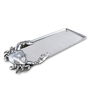 Arthur Court Designs Aluminum Crab Oblong Tray Food Serving Tray Coastal Ocean Theme Metal Artisan Quality Hand Polished Tarnish-Free 18 inch x 7 inch