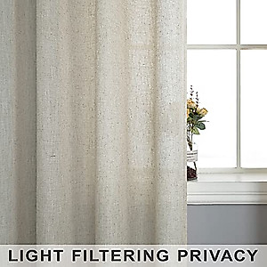 Tan Curtains 54 Inch Length for Nursery Room 2 Panel Rod Pocket Short Neutral Semi Sheer Linen Drop Cloth Look Light Filtering Cotton Curtains for Bedroom Guest Picture Window Kitchen Spa Office Beige