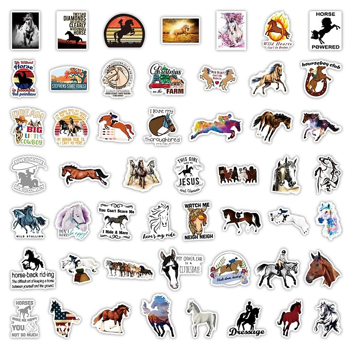 100pcs Horse Stickers, Cute Horse Riding Water Bottle Bulk Stickers for Kids, Vinyl Fall Stickers for Laptop, Horse Gifts for Girls Women Kids (Horse Stickers)