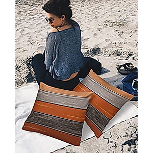Outdoor Waterproof Pillow Covers for Patio Furniture Wooden Board Decorative Throw Pillow Cover Autumn Orange Ombre Wood Grain Pillowcases Set of 2 Cushion Case for Sofa Couch Chair 16 x 16 in
