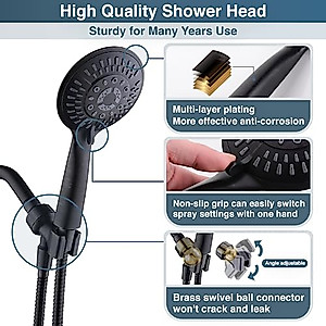 BRIGHT SHOWERS 9 Spray Settings Handheld Shower Head Set High Pressure Oil-Rubbed Bronze Hand Held Showerhead with 60 Inch Flexible Shower Hose and Adjustable Shower Arm Mount Bracket
