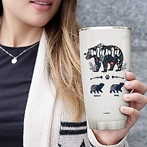 WASSMIN Personalized Tumbler Mama Bear Stainless Steel Cup With Lid 20oz 30oz Double Walled Vacuum Insulated Tumblers Customize Cubs Mother's Birthday Christmas Gifts For Best Moms Mother (2 Kids)
