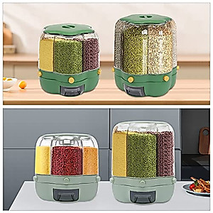 6-Grid Grain Storage Tank, 360° Rotatable Miscellaneous Grains Food Dispenser Grain Storage Box Suitable for All Beans Barley Millet And Other Granular Grains or Pet Food (Large, Light Green)