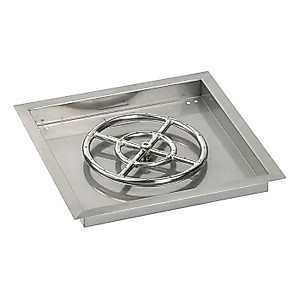 American Fireglass 18" Square Stainless Steel Drop-in Pan with Match Light Kit (12" Fire Pit Ring) Natural Gas