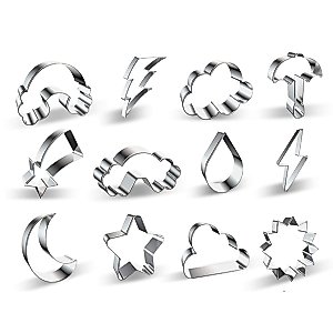N+A Cookie Cutters Set,Metal Stainless Steel Biscuit Shape Mold for Star,Cloud,Moon,Rainbow,12pcs