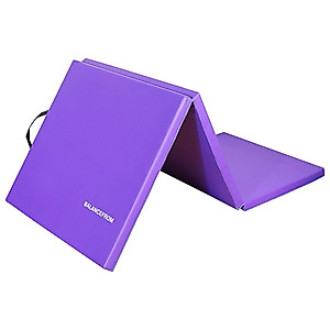Signature Fitness Three Fold Folding Exercise Mat with Carrying Handles for MMA, Gymnastics and Home Gym Protective Flooring, 1.5-Inch Thick, Purple