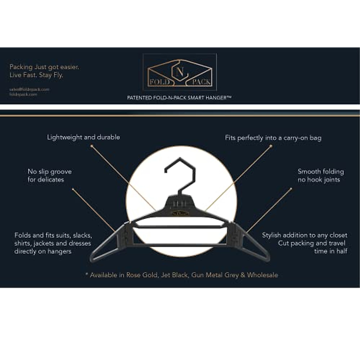 FOLD-N-PACK SMART HANGER (Gun Metal Grey) Save Precious time on Packing, Folding Clothes, Travelling with Our Foldable Hanger That fits Perfectly into Carry on Luggage.