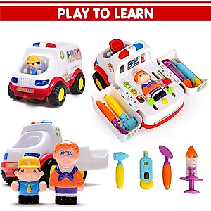 Liberty Imports 2-in-1 Ambulance Doctor Rescue Vehicle Set with Operation, Medical Tools, Lights, Music and Sounds