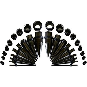 So Scene 36 Piece Ear Stretching Kit-Tapers and Plugs Ear Gauging Black Titanium 00g-14g