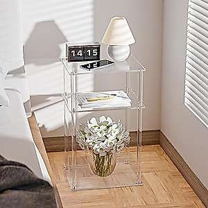 Cuguords Clear Acrylic Side Table for Small Spaces, Acrylic Nightstand for Bedroom Set of 2, 3 Tire Coffee/End Table for Living Room, Bedside Table, Acrylic Furniture 13.9" L X 11.5" W X 22"