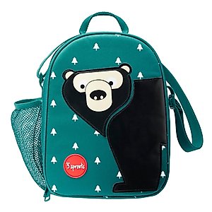 3 Sprouts Insulated Lunch Bag for Kids - Reusable Tote with Shoulder Strap, Handle and Pockets, Bear