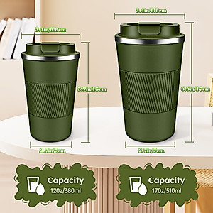 BAYTWA Coffee Tumbler 12oz/380ml - Insulated Coffee Mug with Lid, Leakproof Travel Coffee Cup, Stainless Steel Reusable Coffee Mug for Hot&Cold Drinks, Thermal Coffee Cups for Men Women-Green/1 Pack
