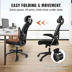 VEVOR Office Chair, High Back Ergonomic Desk Chair with Adjustable Lumbar Support & Headrest, 2D Armrest, Polypropylene Chair for Home Office, Black, 286 lbs Capacity