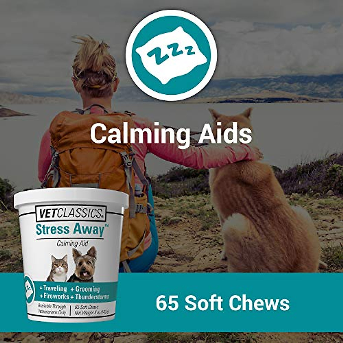 Vet Classics Stress Away Calming, Anxiety Aid for Dogs and Cats – Soft Chew Pet Health Supplement for Dogs, and Cats - Melatonin, Ginger – 65 Soft Chews