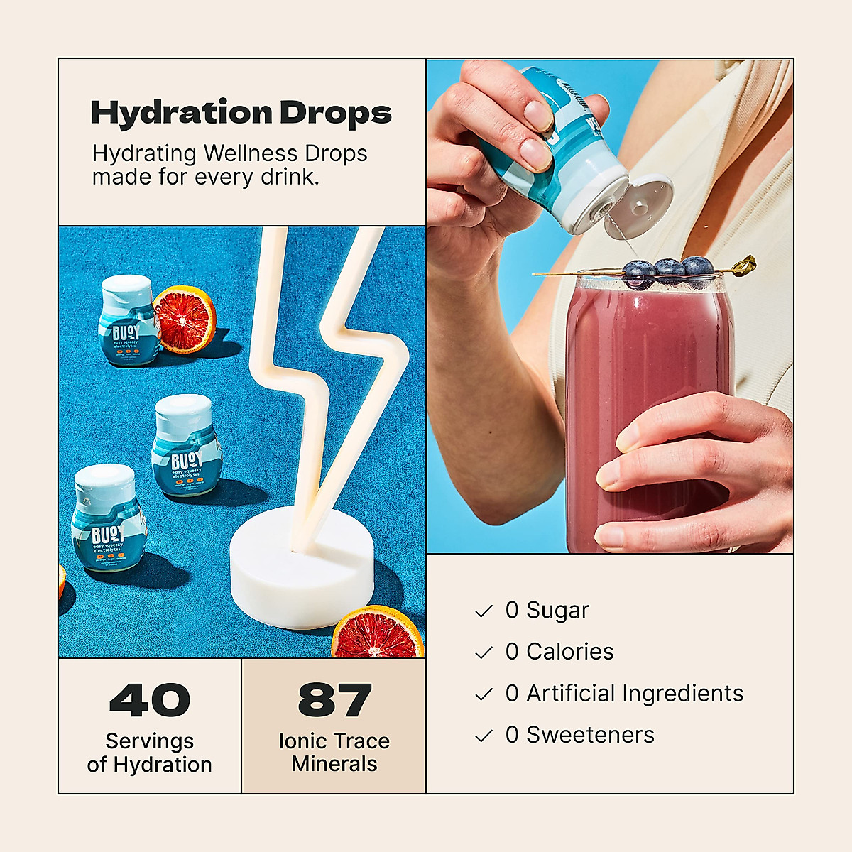 Buoy Electrolyte Drops | 120 Servings | No Sugar, No Sweeteners | Dietitian Recommended | Trace Minerals, Vitamins & Antioxidants | Purposefully Unflavored | Add to Any Drink