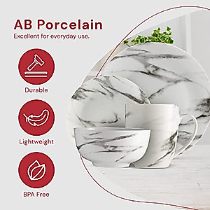 Marble Plates and Bowls Sets, Modern Dinnerware Set, Kitchen Dinnerware Sets, Indoor and Outdoor Plates, 16-Piece Kitchen Plates and Bowls Set with Mugs, Dishwasher Safe - Safdie & Co