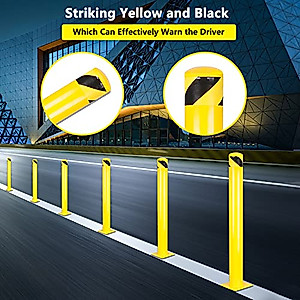 BOOROH Steel Bollards 2 Pack, Safety Bollard 42" x 4.5", Bollard Post with Reflective Tape for Traffic Control, Driveway Barrier, Parking Pole