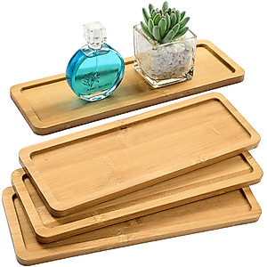 4 Pack Bamboo Serving Tray Rectangle Bamboo Wood Tea Serving Tray Rounded Edges Wooden Bathroom Counter Tray Bamboo Vanity Tray for Dresser Food Coffee Tea Snack Tissues Candles,11x 4 Inch