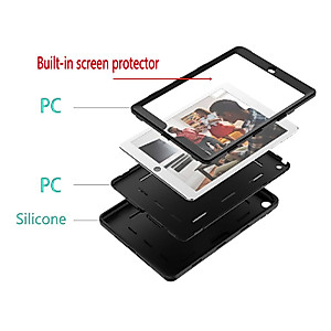 Case for iPad 9th / 8th / 7th Generation Cover case 10.2 inch with Built-in Screen Protector Model MYLF2LL/A MYLD2LL/A MYLC2LL/A MYN32LL/A MYL92LL/A MYLA2LL/A MYLE2LL/A (Black + Black)