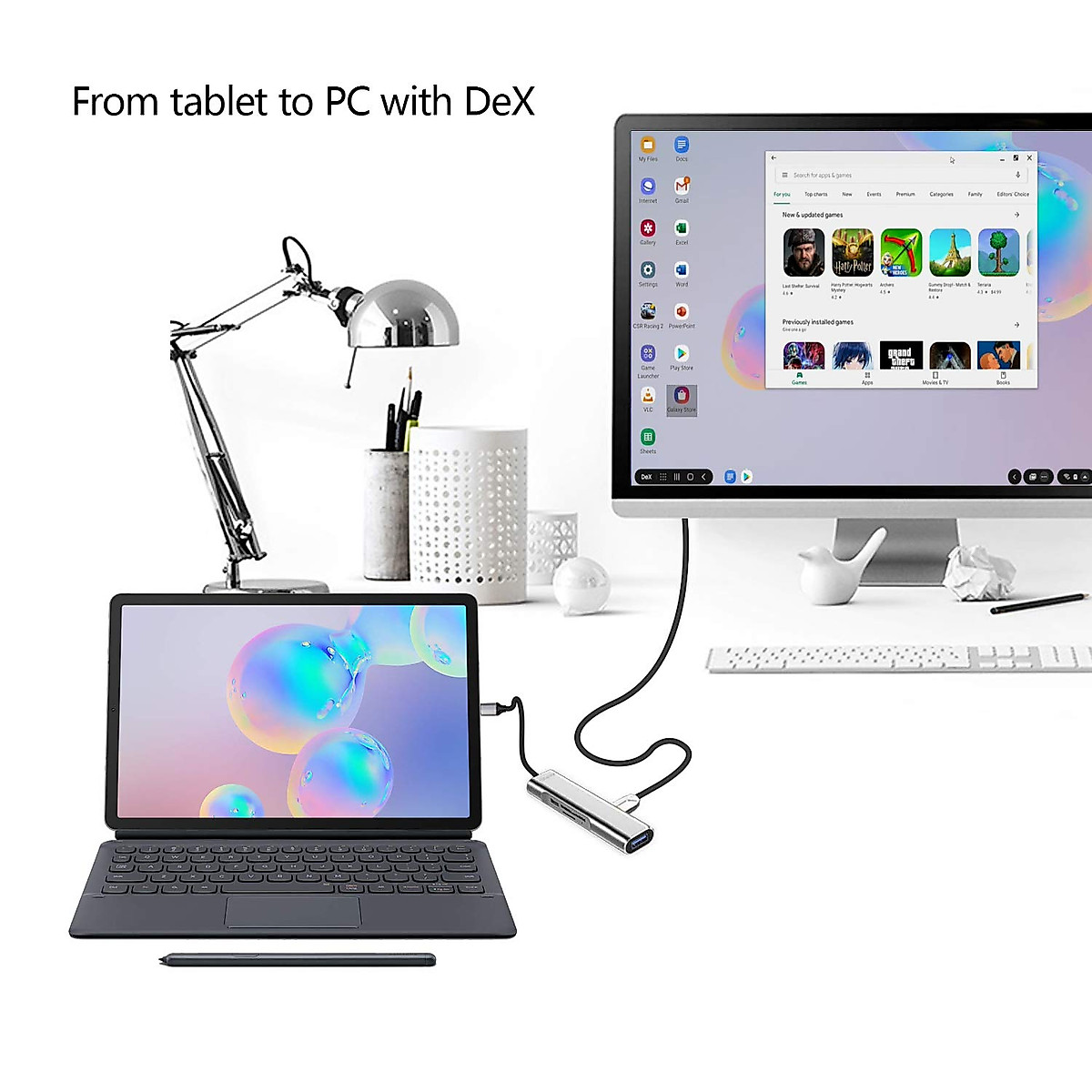 USB C to HDMI Adapter for Samsung DeX,Desktop Experience for Galaxy S23/S22/S21/FE/Note20/10/Tab S8/S7,DeX Station with HDMI 4K,USB3.0,PD 60W,SD/TF Card Slot,Steam Deck,Nintendo Switch