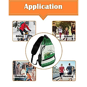 Sling Backpack, St. Patrick's Day Green Truck with Lucky Clover Waterproof Lightweight Small Sling Bag, Travel Chest Bag Crossbody Shoulder Bag Hiking Daypack for Women Men