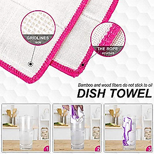 10 Pcs Kitchen Dish Cloths Set, Premiunm Bamboo Fiber Dishcloth Towels. Reusable and Absorbent Dish Cloths & Dish Towels，Suitable for Kitchen Bathroom and Cleaning Counters，(12” x 12”)
