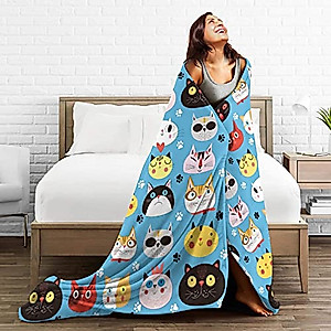 Cute Cat Blanket Warming Gifts Super Soft Throw Blanket Flannel Cozy for Loved One Home Decor for All Season 50"X40"