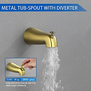 Dual Shower Faucet Set with Tub Spout Tub and Shower Faucet Set Complete Dual Shower Head and Handheld Combo Shower System with Tub Spout Tub and Shower Trim Kit Brushed Gold