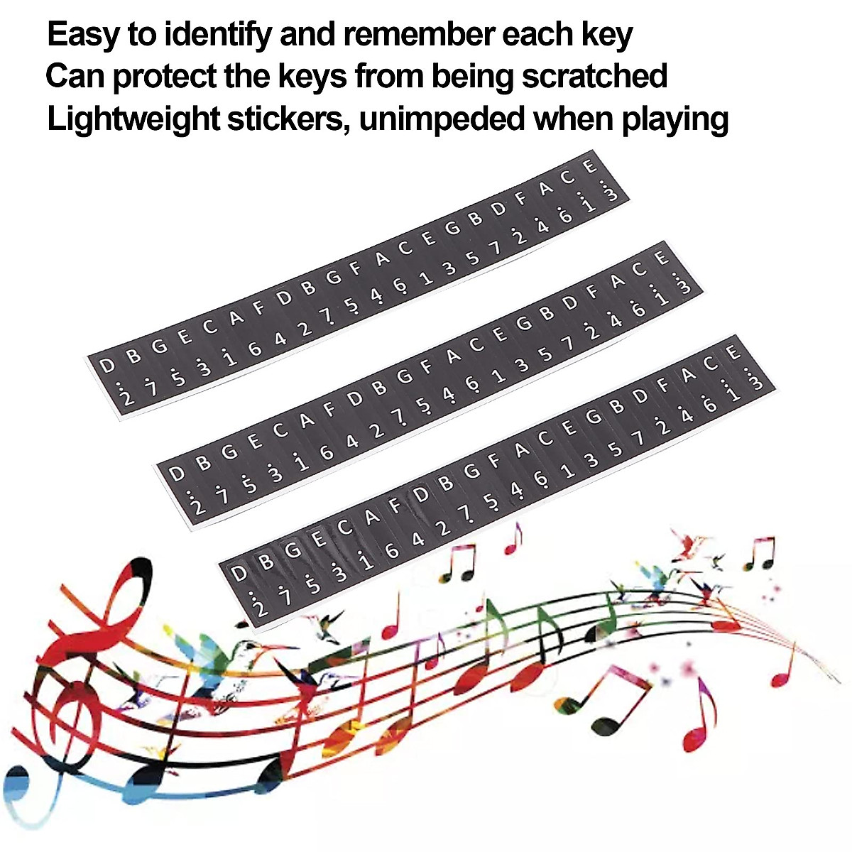 17 Key Thumb Piano Stickers 3Pcs Keys Stickers Staff Labels Button Musical Note Decoration for Beginners and Kids(black)
