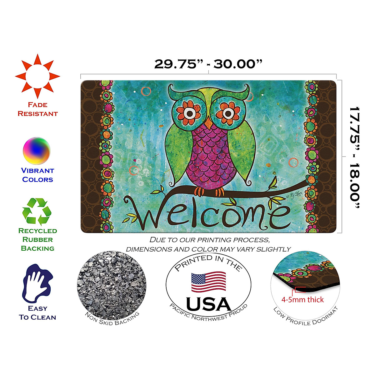 Toland Home Garden 800004 Rainbow Owl Welcome Door Mat 18x30 Inch Bird Outdoor Doormat for Entryway Indoor Entrance
